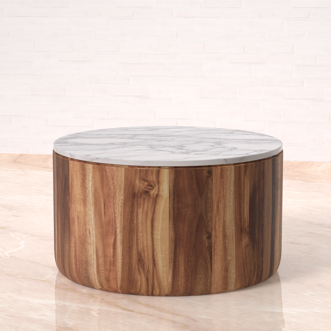 Marblecrest Coffee Table (Acacia natural with Marble top) - 32in Dia ...