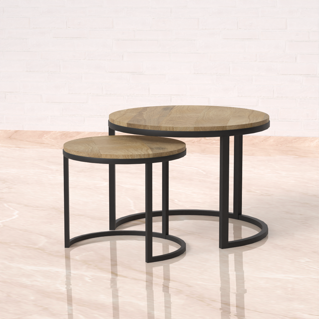 Axis Nesting Tables (Mango Natural with Black Metal Base) | Relso